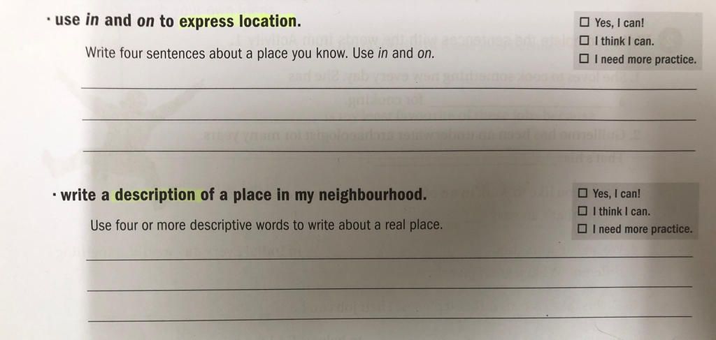 use in and on to express location. and on 2010 Write four sentences ...