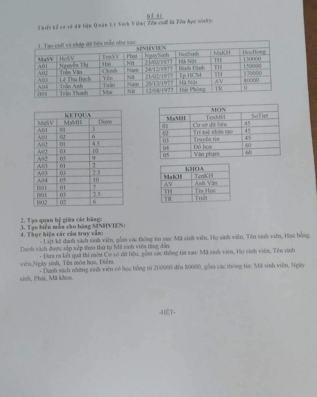 Dạ có thể nào giúp em làm file access này trong tối này dc khôbg ạ em ...