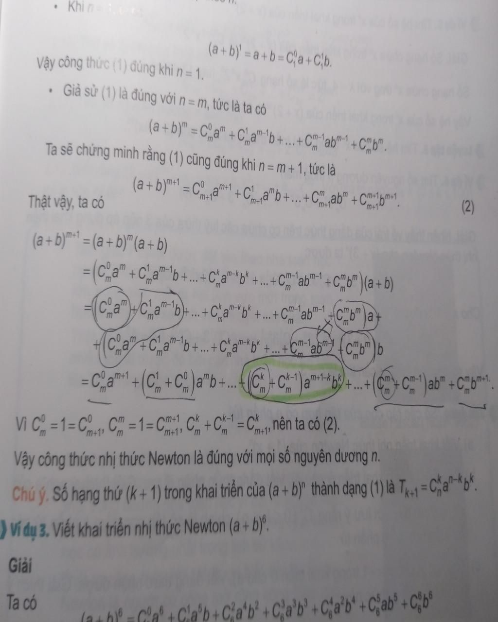 Giải thích giúp mk chỗ khoanh màu xanh vs . Khi th Vậy công thức (1) đúng khi n = 1. Giả sử (1 ...