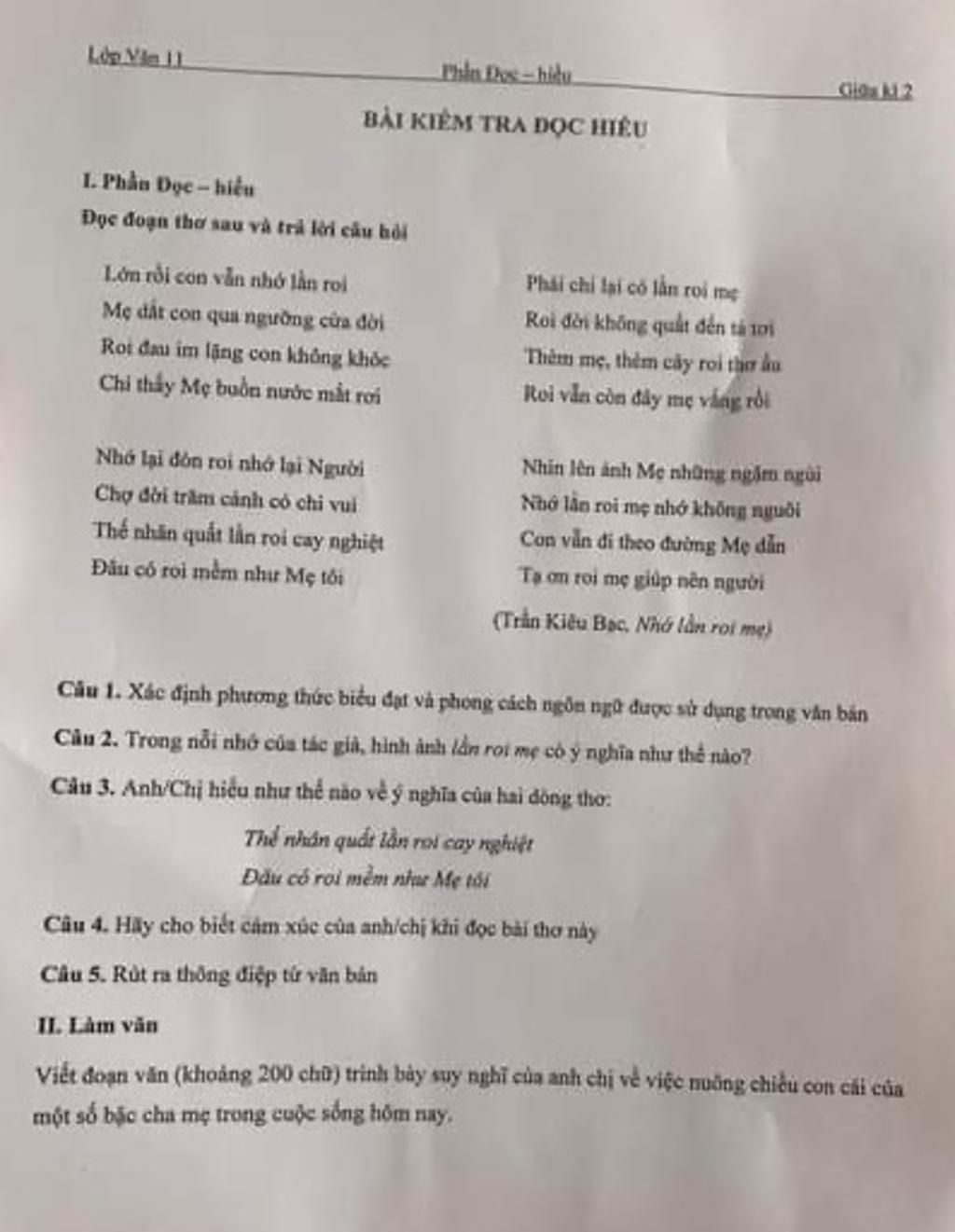 Lop Vin 11 Phin Dos-hidu BÀI KIỂM TRA ĐỌC HIỂU L Phần Đọc – hiểu Đọc ...