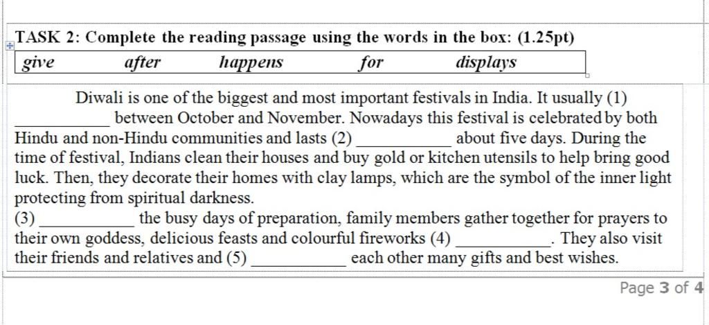 TASK 2: Complete the reading passage using the words in the box:TASK 2 ...