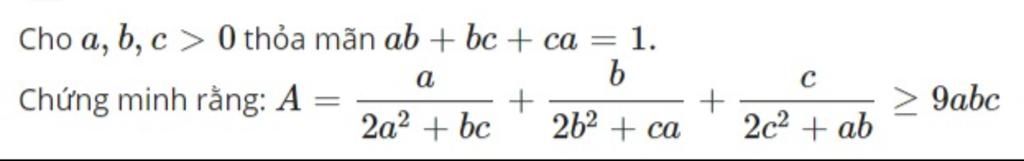 = 1. Cho a, b, c > 0 thỏa mãn ab + bc + ca = b a + 2a² + bc 26² + ca ...