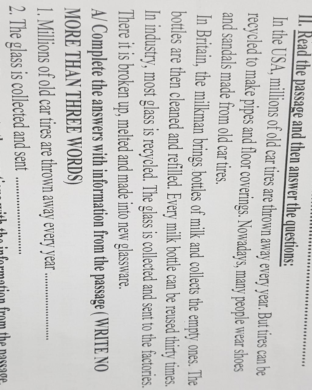 II Read The Passage And Then Answer The Questions In The USA
