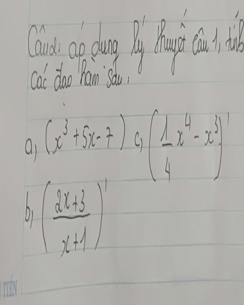 Caud Câuoi ao dung ap ding my các đạo hàm sắc TIEN ن ( -5x ) 9, (+4+56 ...