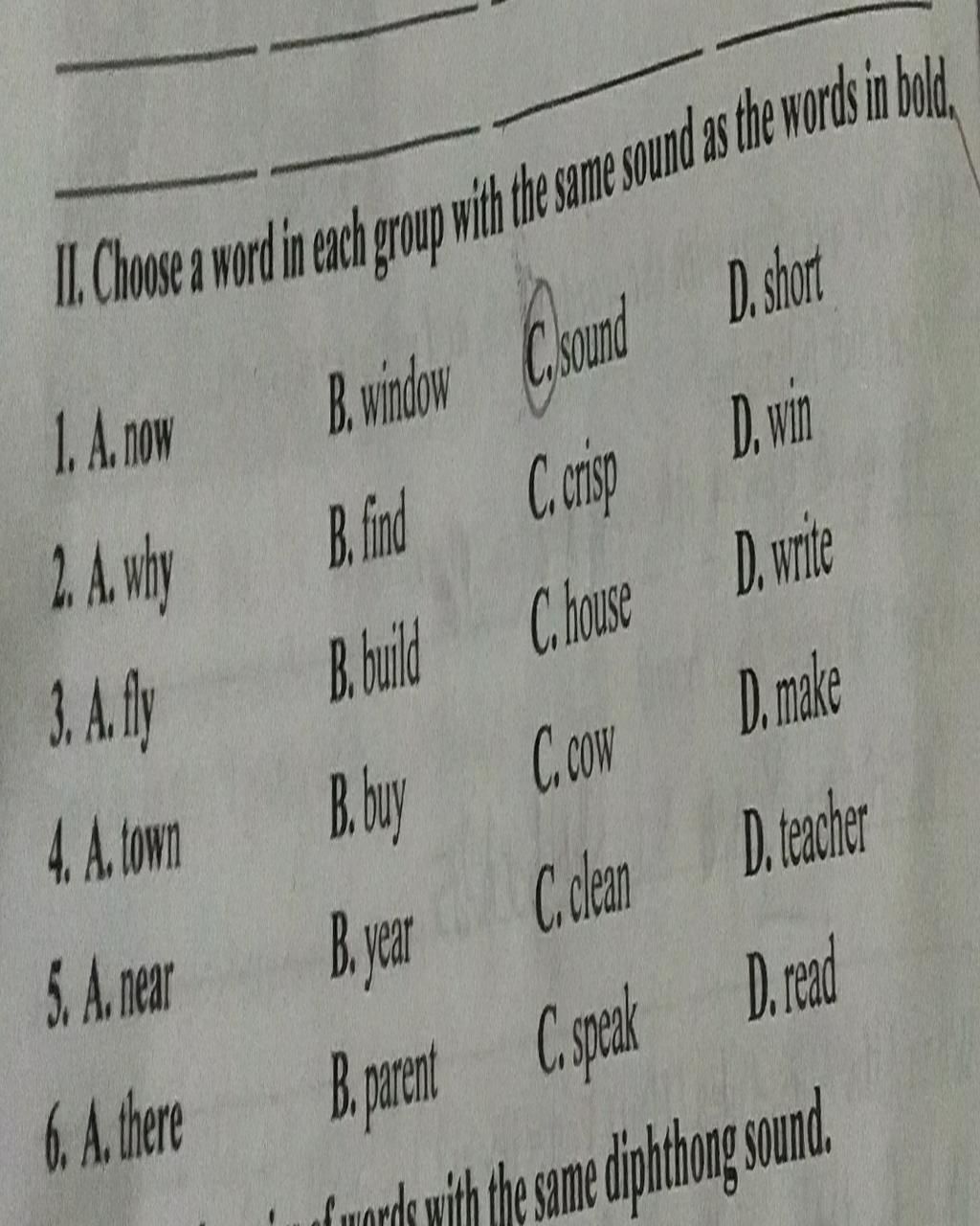 II Choose A Word In Each Group With The Same Sound As The Words In II Choose A Word In Each Group With The Same Sound As The Words In