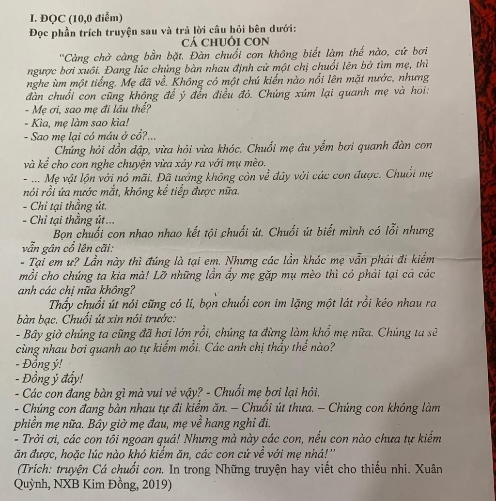 viết đoạn văn (khoảng 200 chữ) cảm nhận của em về nhân vật chuối út ...