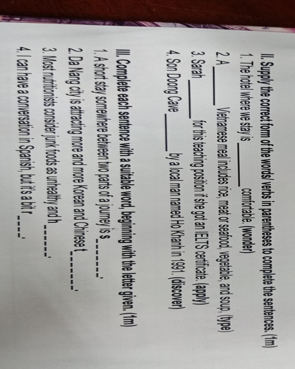 II. Supply the correct form of the words/ verbs in parentheses to ...