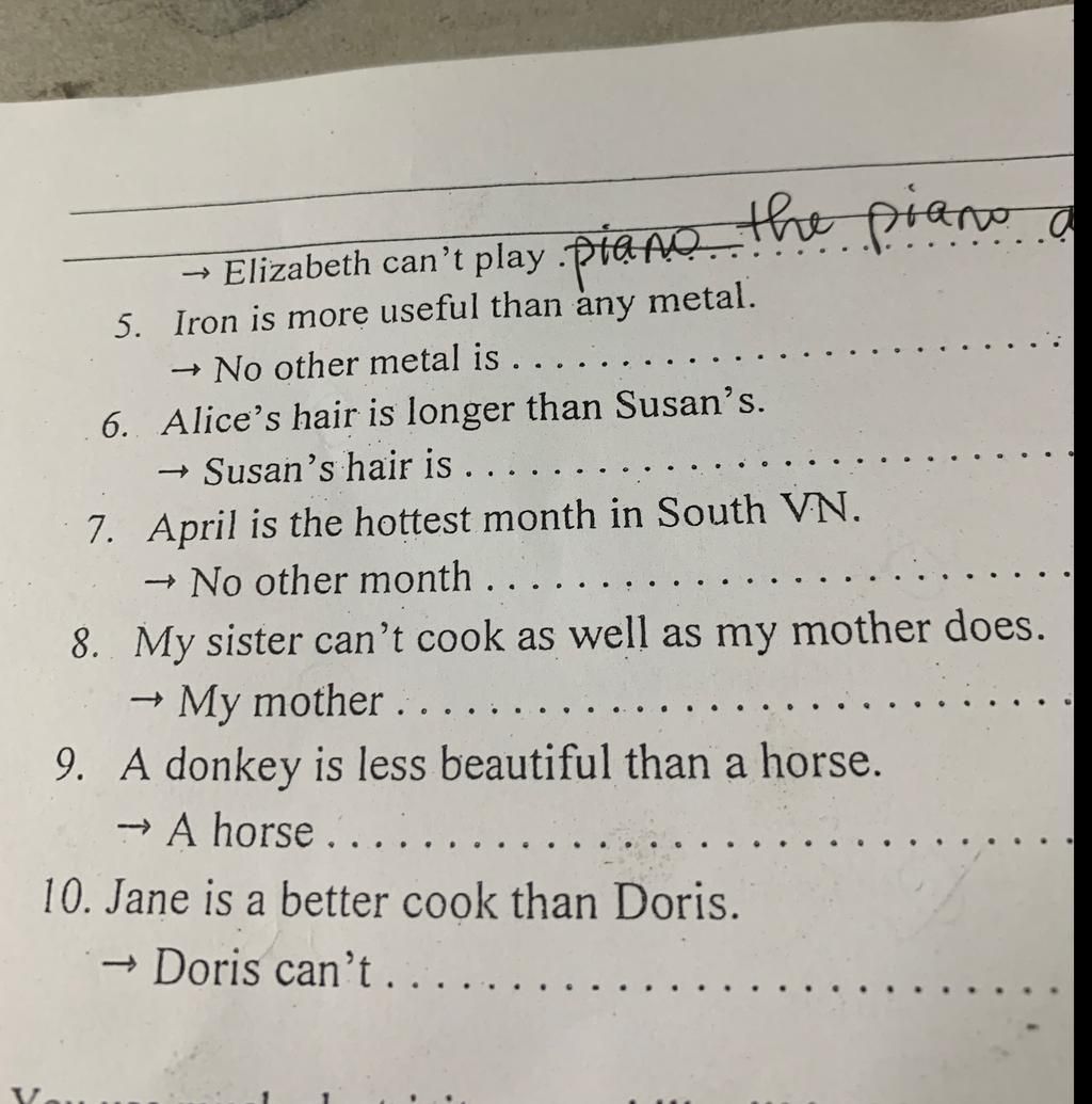 the piano a → Elizabeth can't play piano ! 5. Iron is more useful than ...