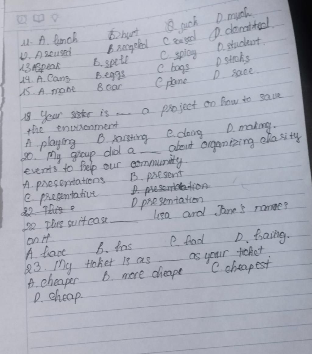 - A. lunch 1. A reused 13 Aspeak 14. A. Cans 15. A make Bhut Breogeled ...