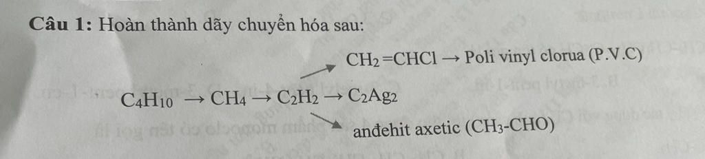 Câu 1: Hoàn thành dãy chuyển hóa sau: CH₂=CHCI→→→ Poli vinyl clorua (P ...