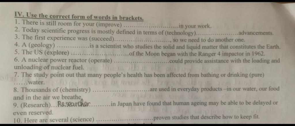 IV. Use the correct form of words in brackets. 1. There is still room ...