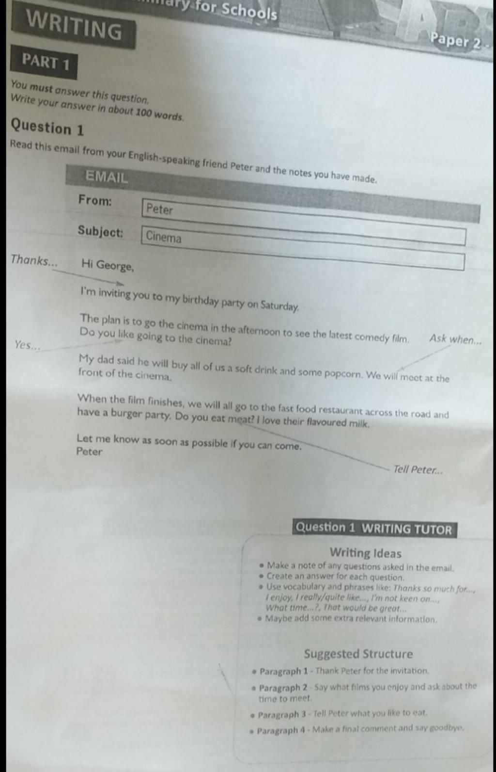 WRITING PART 1 You must answer this question. Write your answer in ...