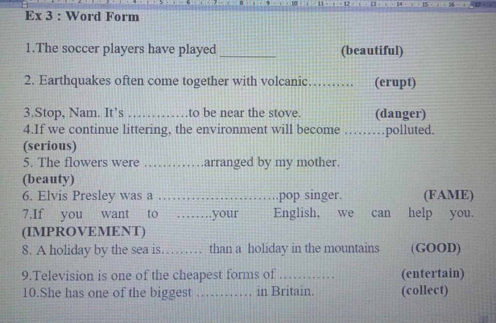 Ex 3: Word Form 1953060171 1.The soccer players have played 2 ...