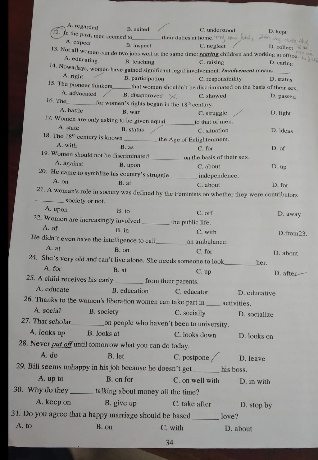 A. regarded 12. In the past, men seemed to A. expect B. inspect D ...