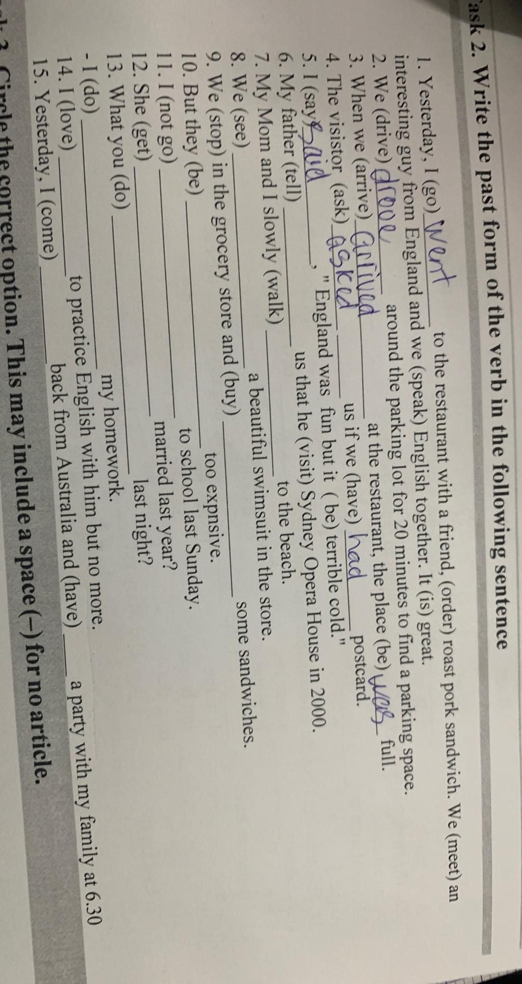Task 2 Write The Past Form Of The Verb In The Following Sentence To Task 2 Write The Past Form Of The Verb In The Following Sentence To