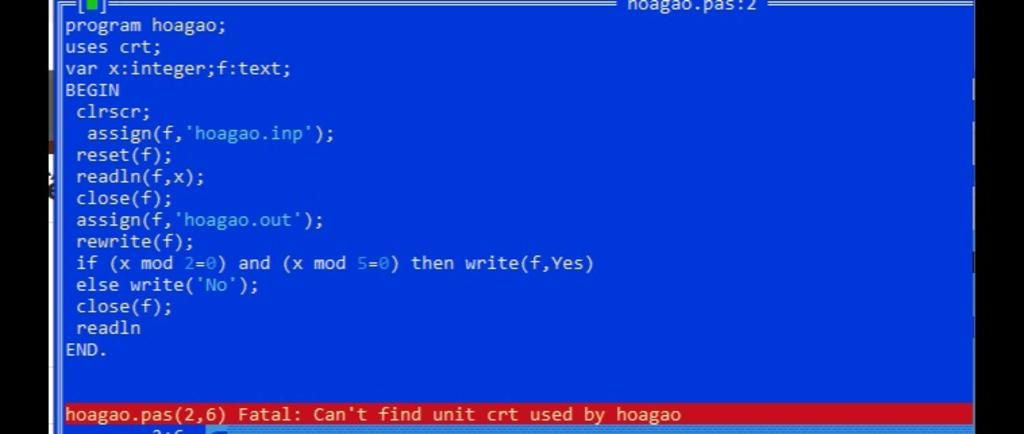 mấy anh chị thi tin cho e hỏi lỗi crt này sửa làm sao ạ?program hoagao; uses crt; var x:integer ...