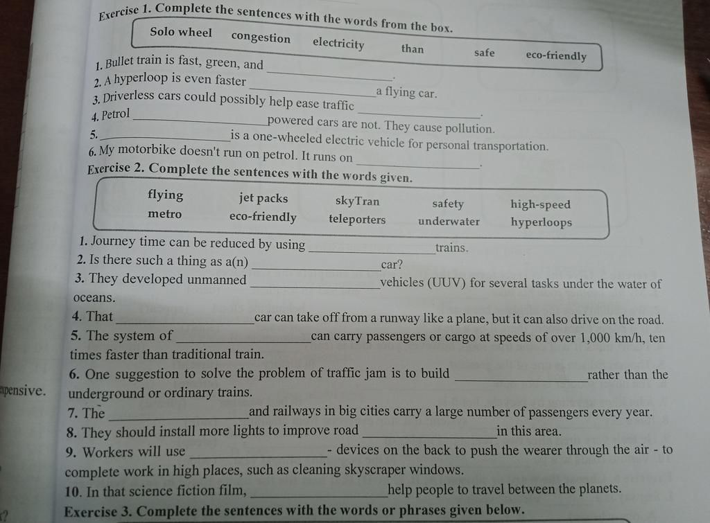 pensive. 2 Exercise 1. Complete the sentences with the words from the ...