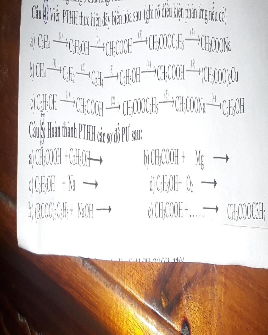 Câu ý Viết PTHH thực hiện dày hiện hóa sau ghi rõ điều kiện phản ứng ...