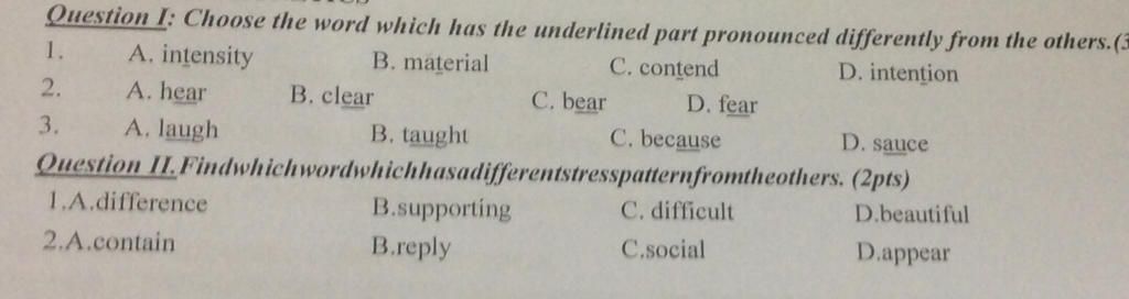 Mọi ngườ ghi thêm phiêm âm,trọng âm giúp em với em cảm ơn Question I ...
