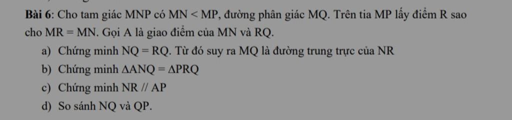 Bài 6: Cho tam giác MNP có MN