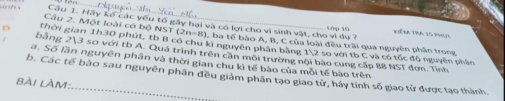 D ( KIÊM THAT PHÚT Lớp 10 thời gian bằng 2\3 Câu 1. Hủy kế các yếu tố ...