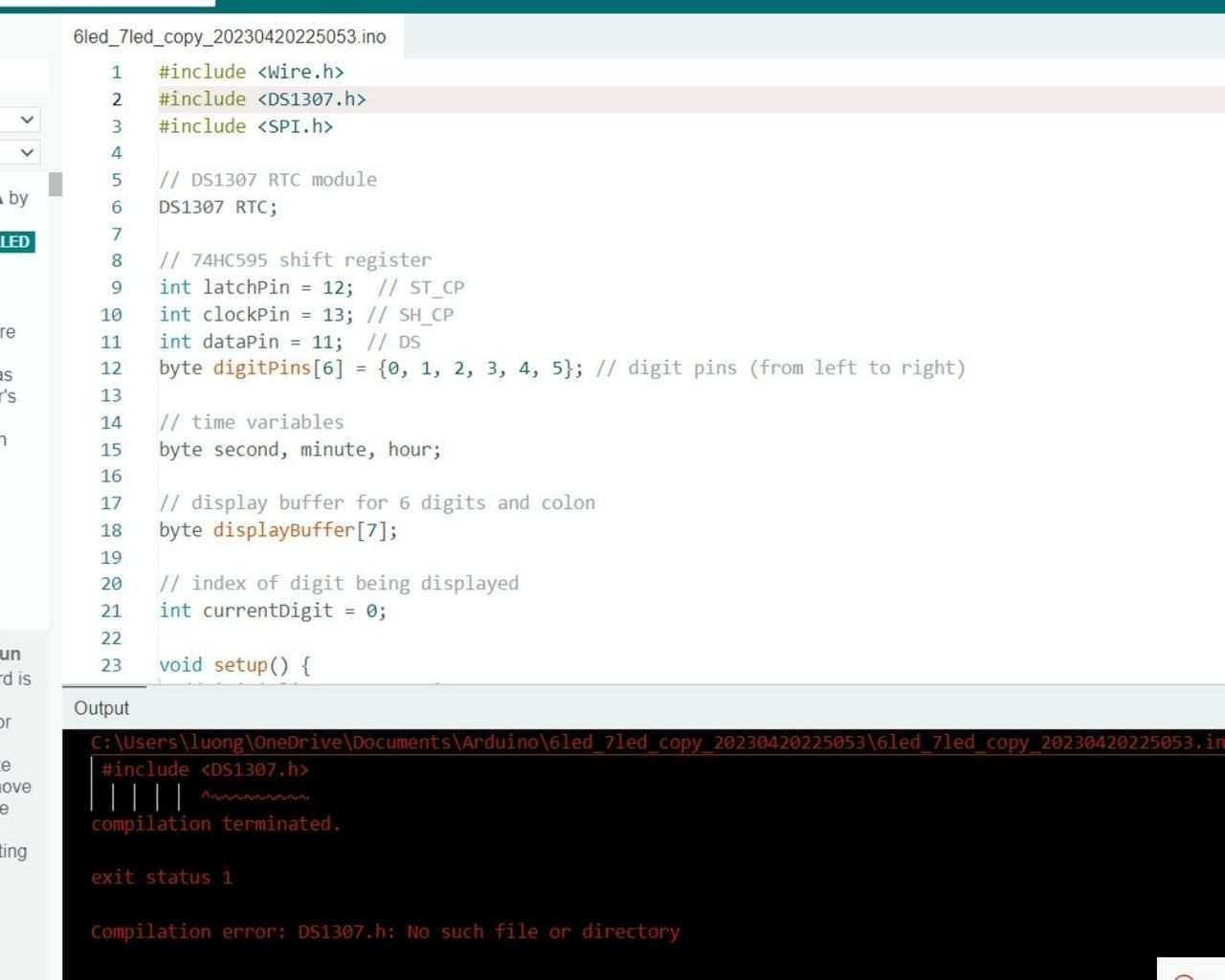 Lỗi ở đâu ạ ai hộ em với: #include #include #include // DS1307 RTC ...