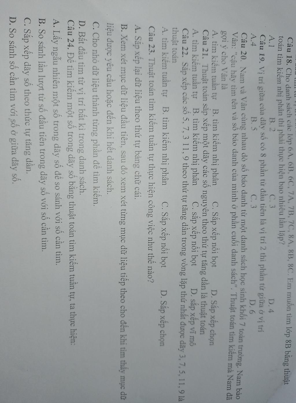 các lớp 6A, 6B, 6C, 7A, 7B, 7C, BA, 8B, 8C. Em muốn tìm lớp 8B bằng ...