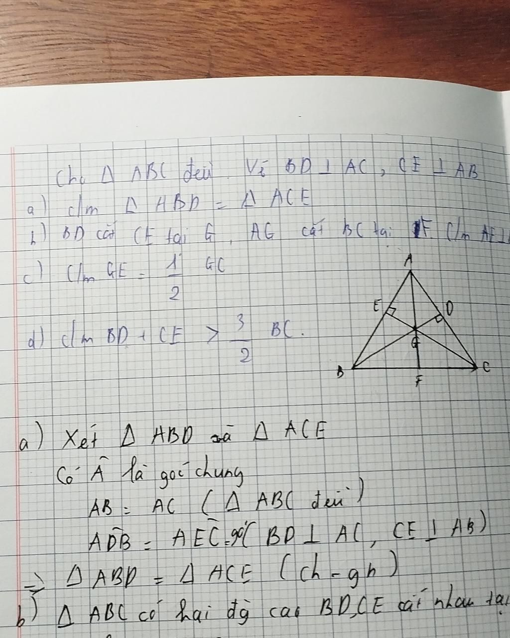 che A ABC dei Vé BDI AC A ACE AG Jm A HBD = a 1 BD CÓ CE tại l 11 GC J ...