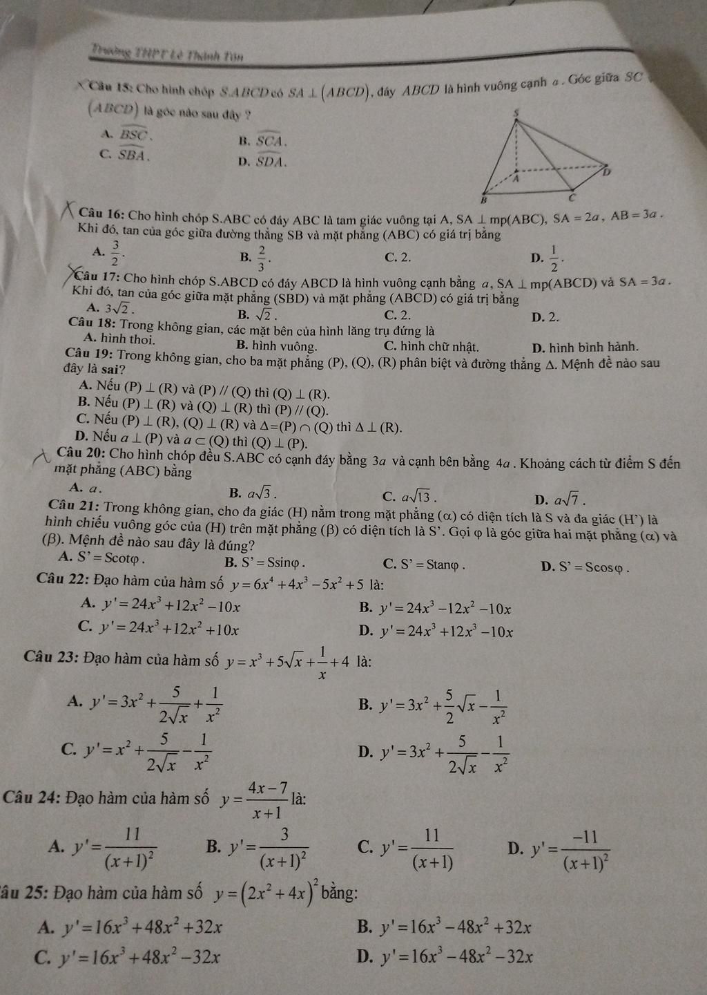 Phone Theri, Thành P ACâu 13: Ch hình chấp S. ABCD có SAL(ABCD), đáy ...