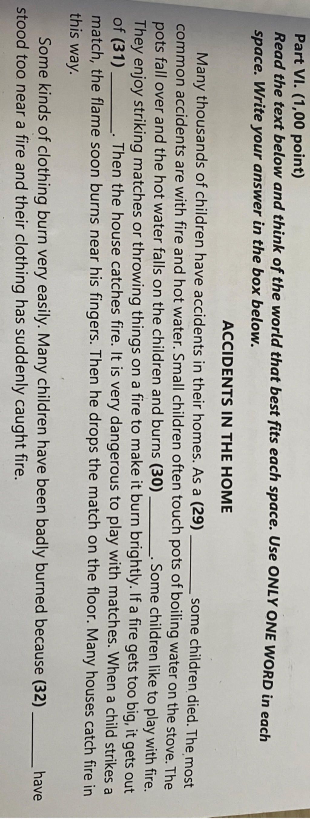 Part VI. (1,00 point) Read the text below and think of the world that ...
