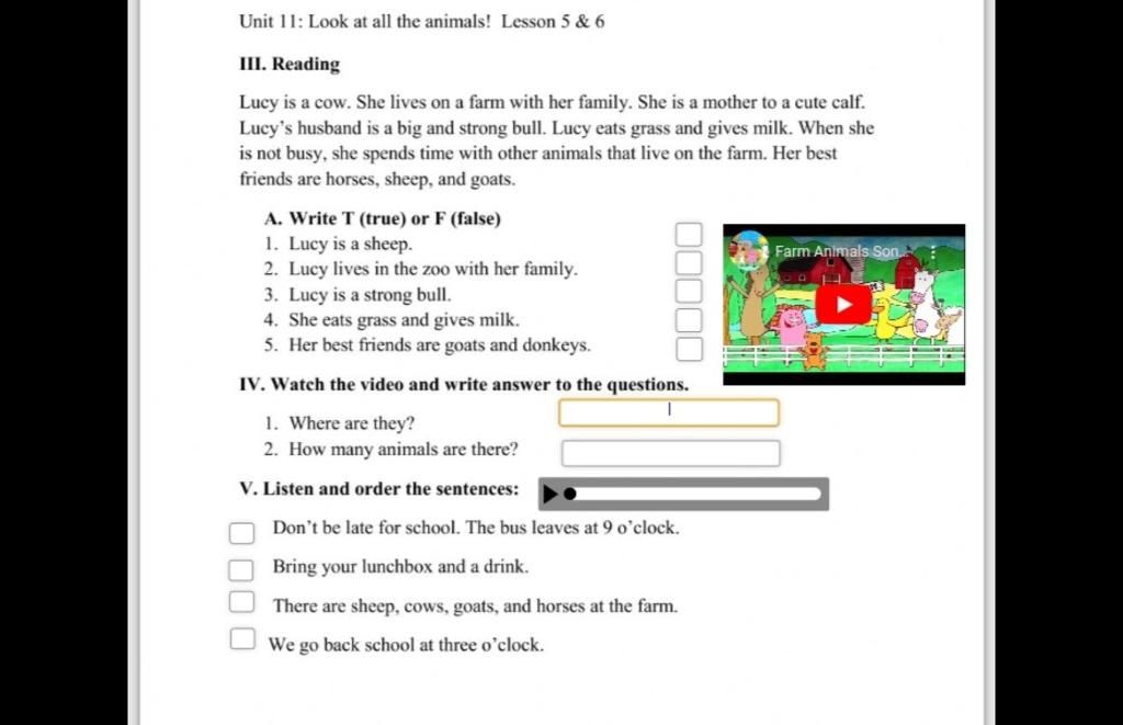 Unit 11: Look at all the animals! Lesson 5 & 6 III. Reading Lucy is a ...
