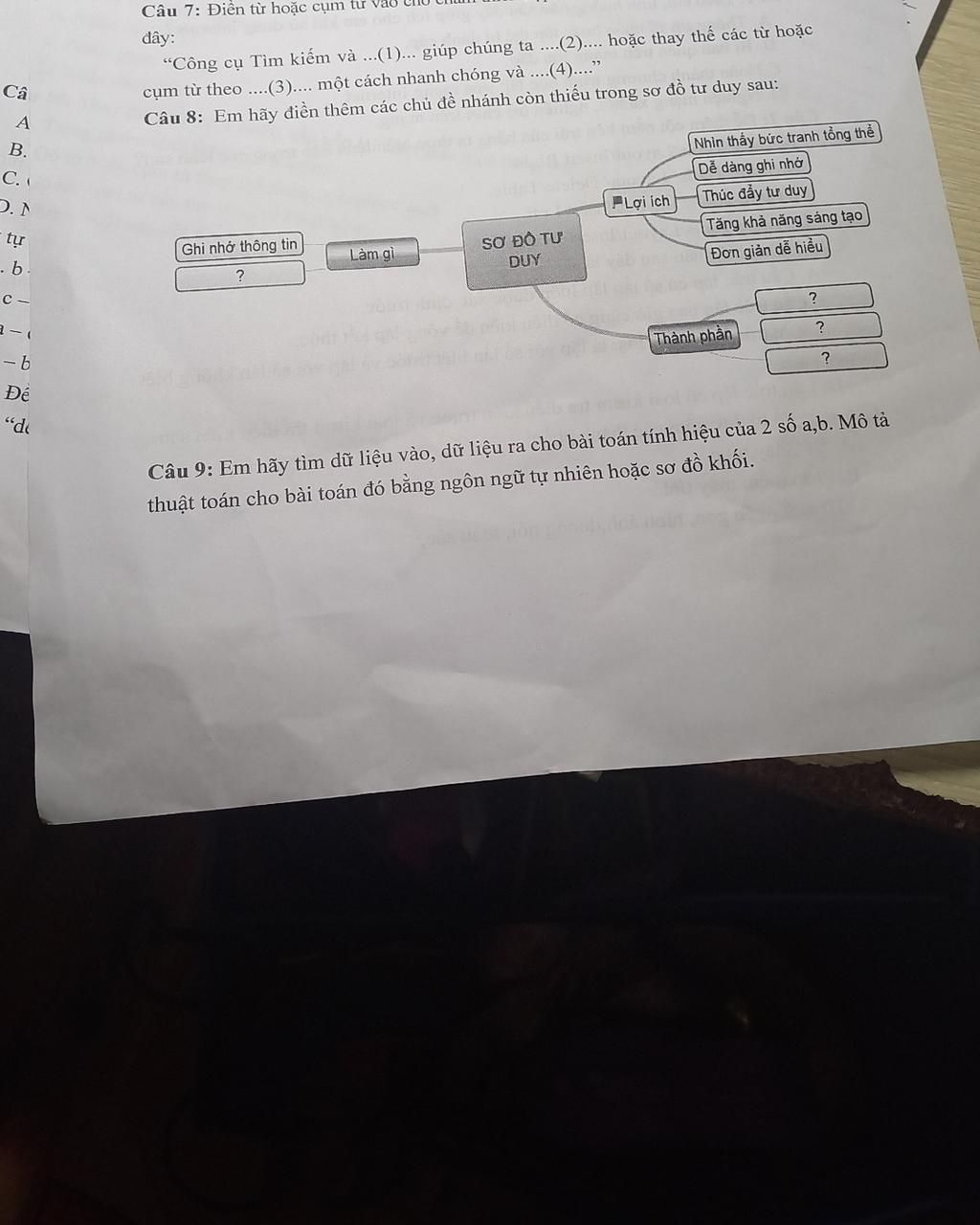 Câ A B. C. ( O. N tự .b. C- 3-1 - b Đé "de Câu 7: Điền từ hoặc cụm tư ...