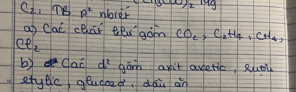 10 12 Tag Cz, TB p² nbiet a) Cać chat klu gom CO₂, Catta, Chas Cl₂ b) đ ...