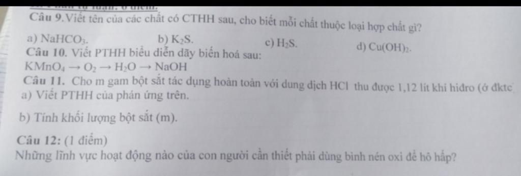 Câu 9.Viết tên của các chất có CTHH sau, cho biết mỗi chất thuộc loại ...