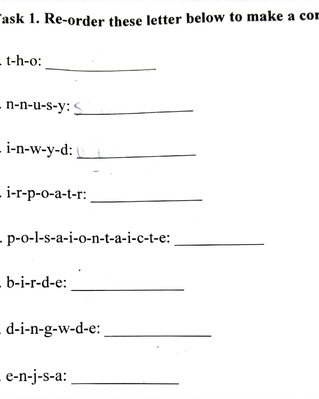 Task 1. Re-order these letter below to make a cor - t-h-o: - n-n-u-s-y ...