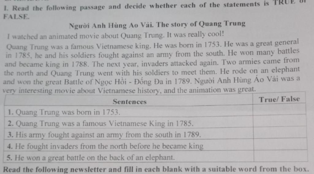 1. Read the following passage and decide whether each of the statements ...