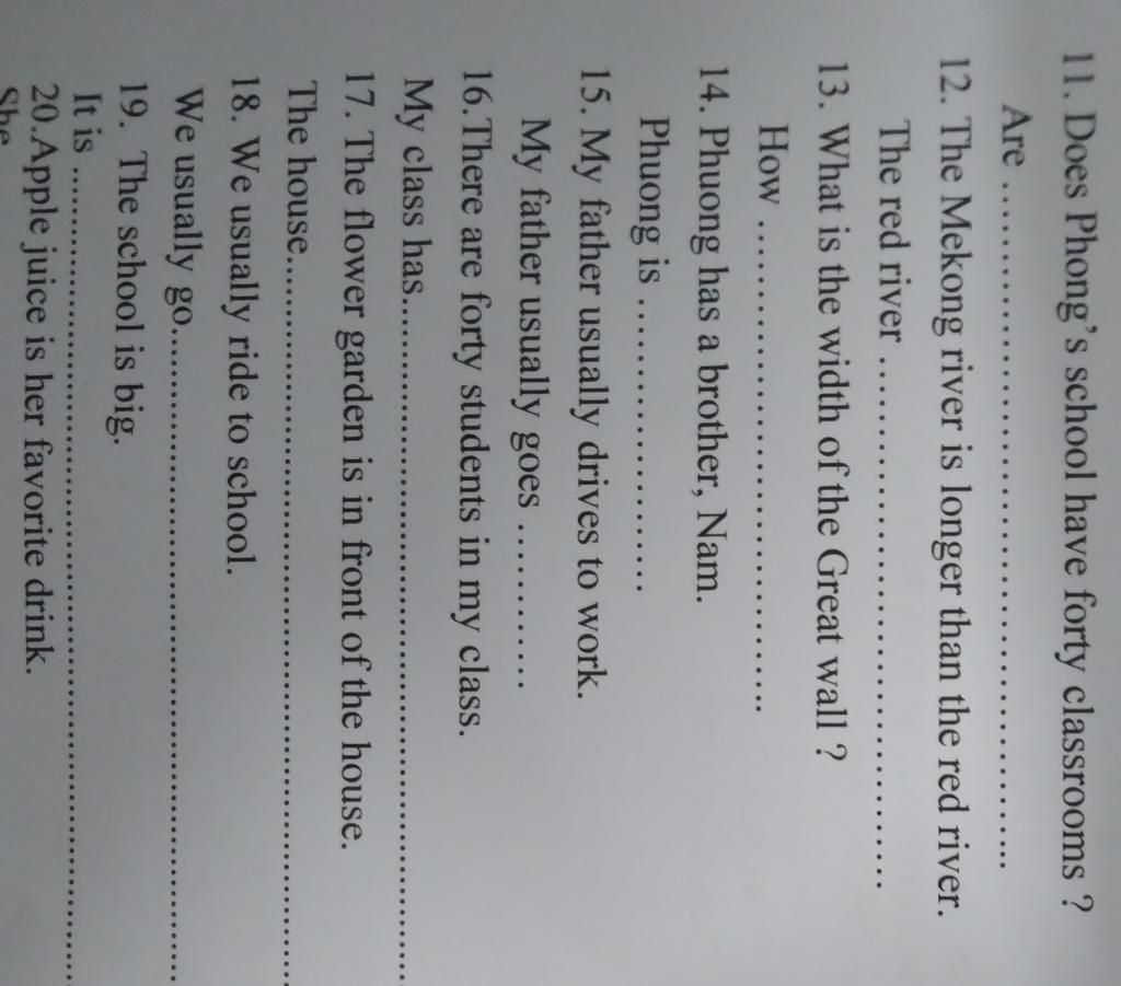 11. Does Phong's school have forty classrooms ? Are. ***** 12. The ...