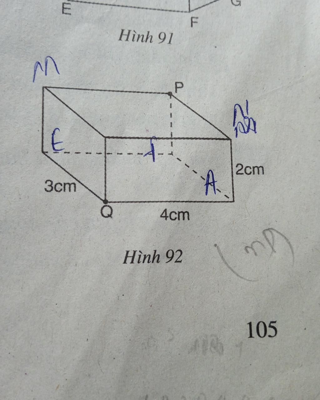 a)Tính sxq Stp, thể tích Tính đg chiều dài của PQ M E f 3cm Q Hình 91 P ...