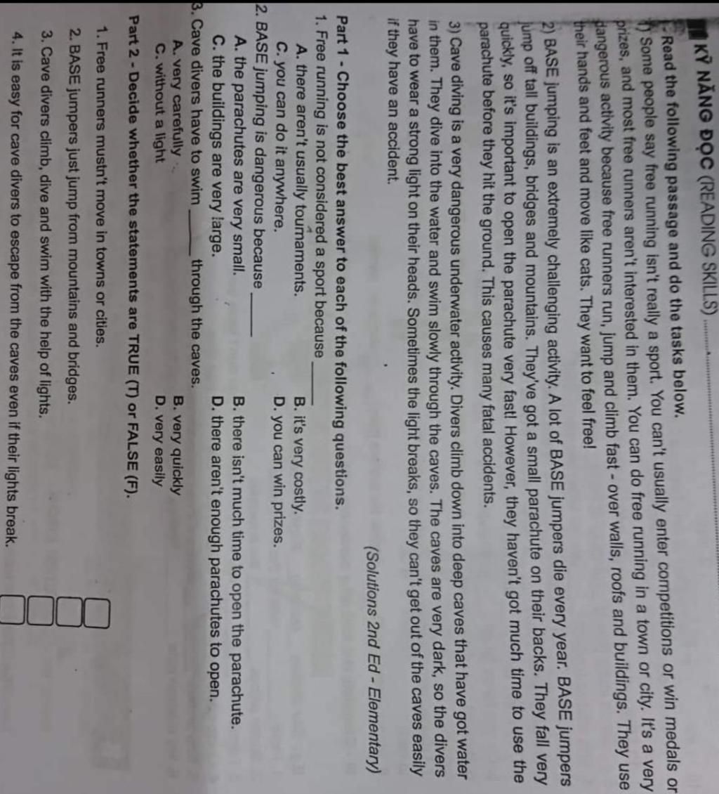 KỸ NĂNG ĐỌC (READING SKILLS) Read the following passage and do the ...