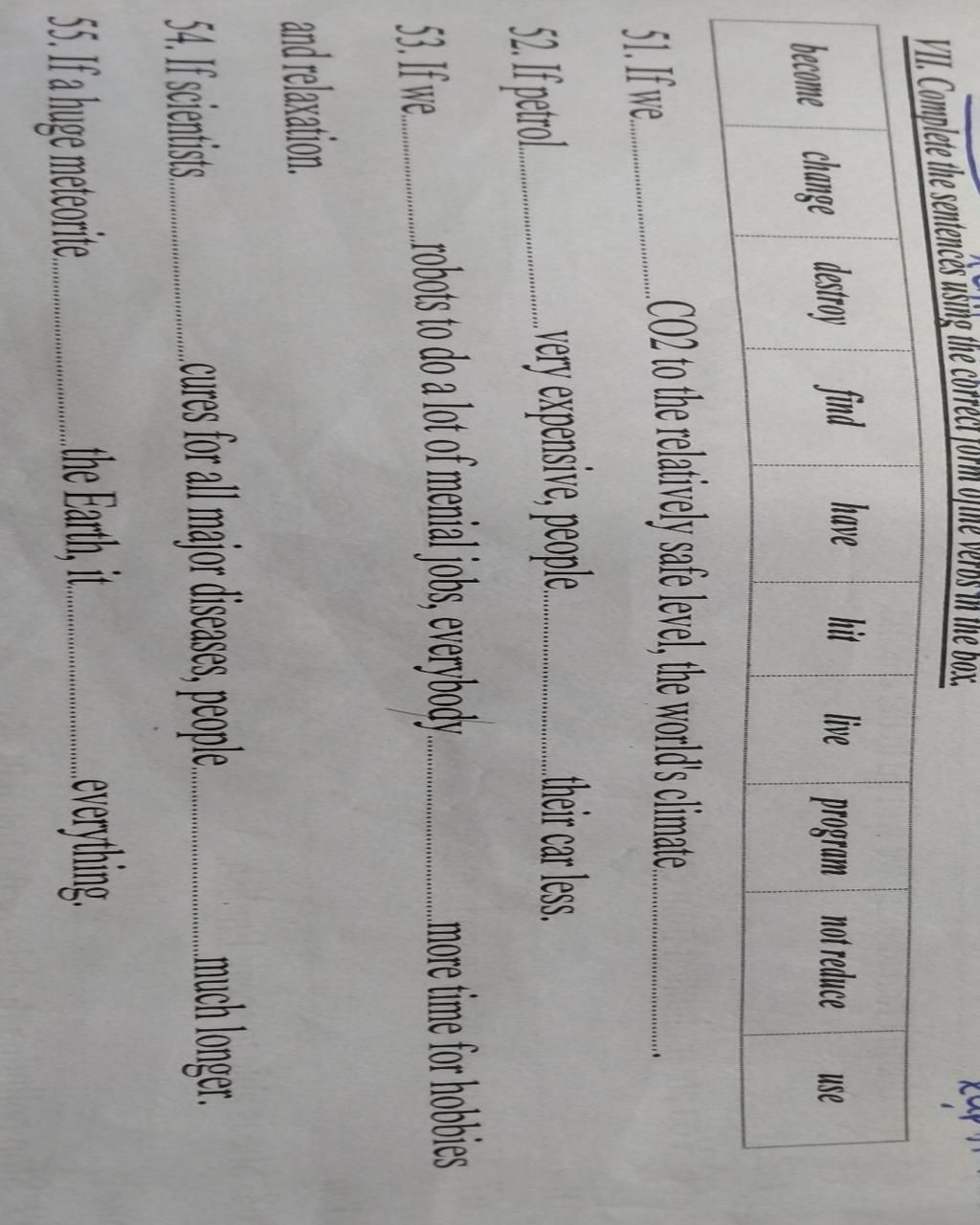 VII. Complete the sentences using the correct form ojine veros in the ...