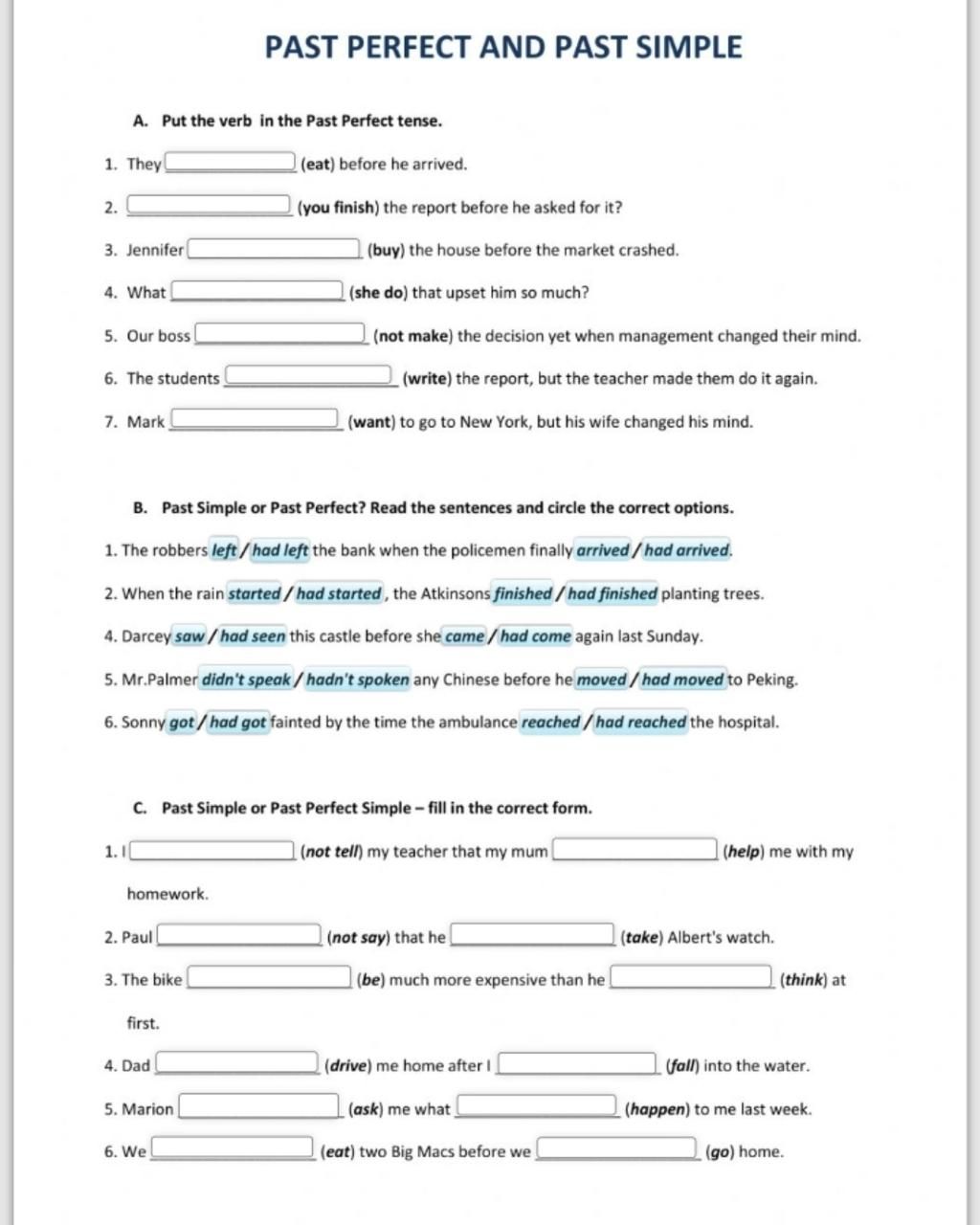 1. They 2. A. Put the verb in the Past Perfect tense. 3. Jennifer 4 ...