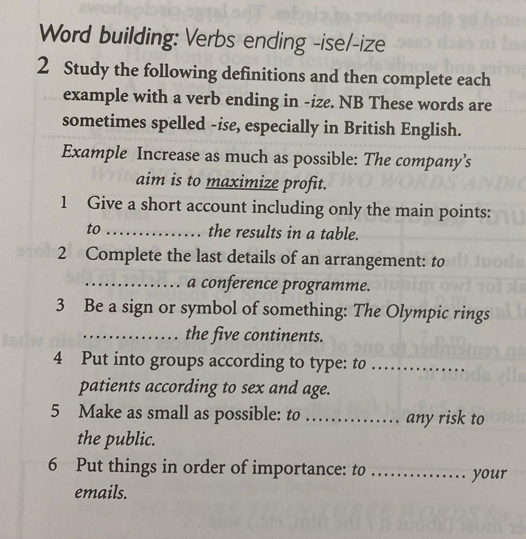 awoda dan odt vd hotus Word building: Verbs ending -ise/-ize se dose ni ...