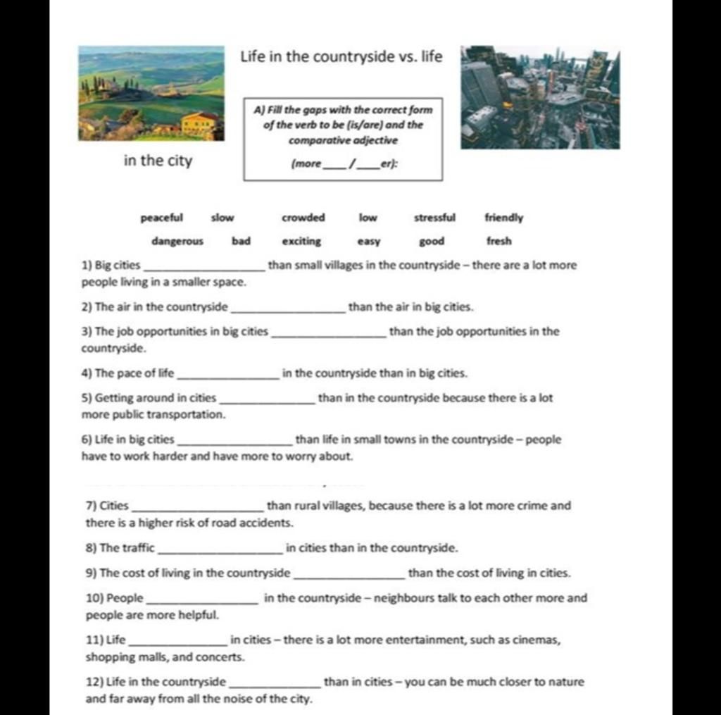 in the city peaceful dangerous slow Life in the countryside vs. life 4 ...