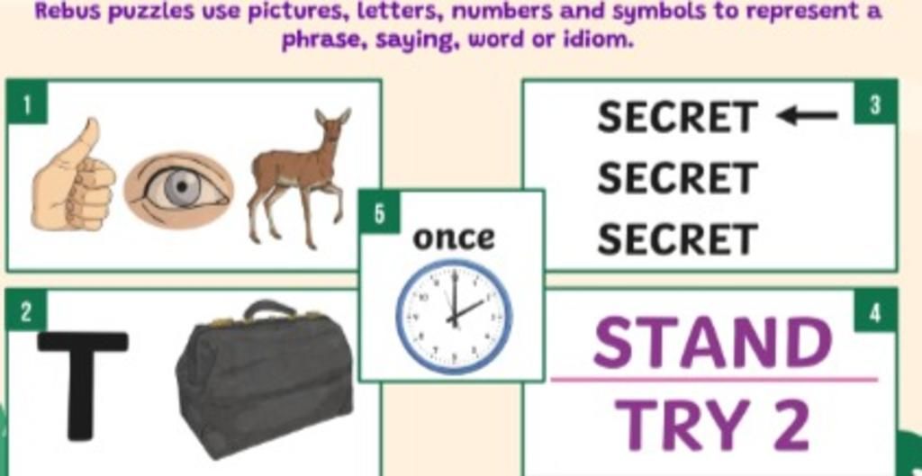 Rebus puzzles use pictures, letters, numbers and symbols to represent a ...