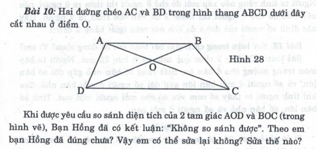 Bài 10: Hai đường chéo AC và BD trong hình thang ABCD dưới đây cắt nhau ...