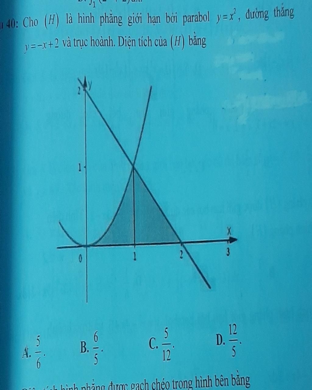 140: Cho (H) là hình phẳng giới hạn bởi parabol y=x, đường thẳng y =−x+ ...