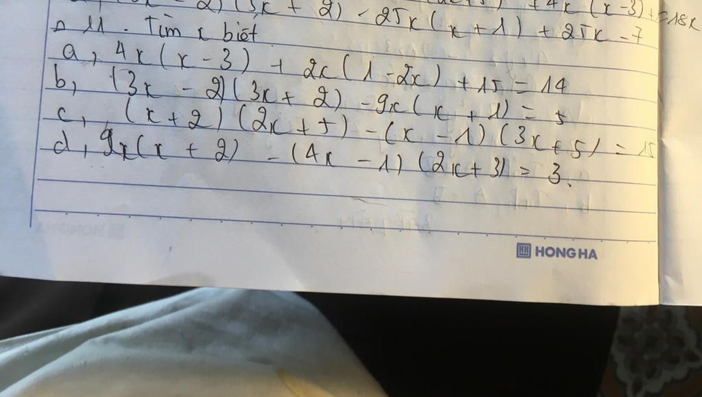 x (x-3) +18K 2)dTr (x + 1) + 2TK-7 All Tim a biet a, 4x (x-3) + 2c (1-2x) + 15 = 14 b₁ 13x - 2 ...