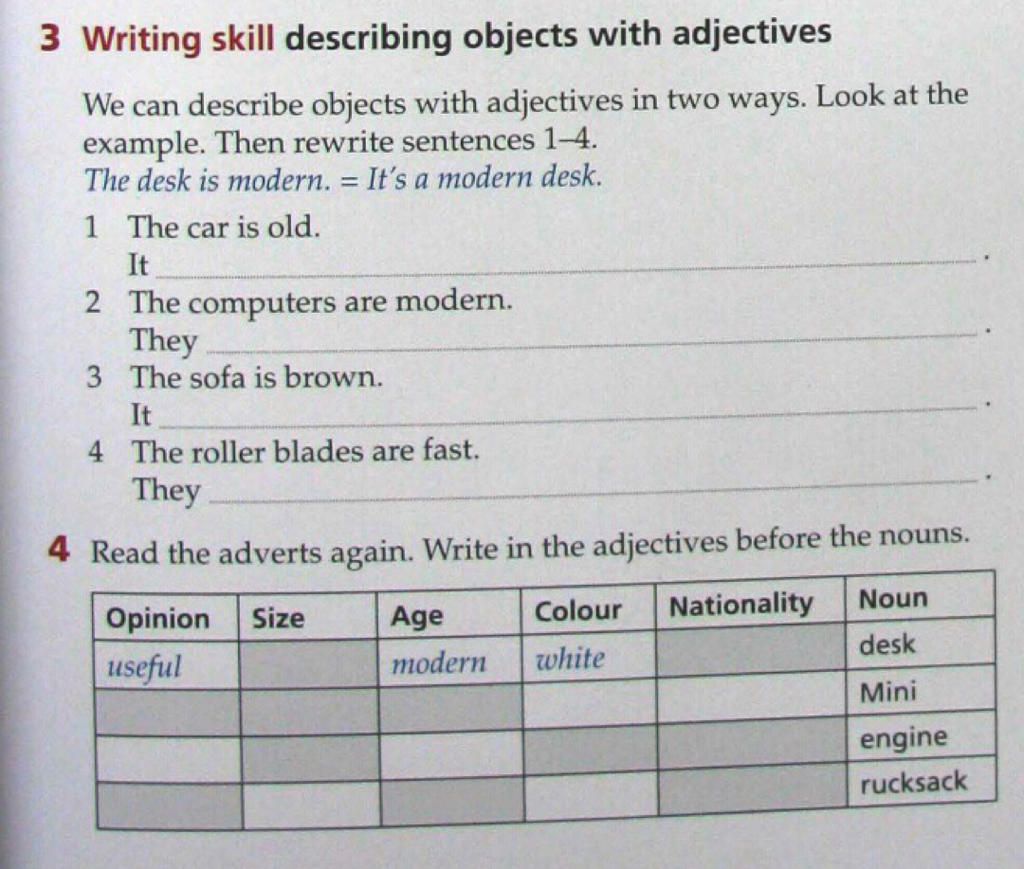 3 Writing skill describing objects with adjectives We can describe ...