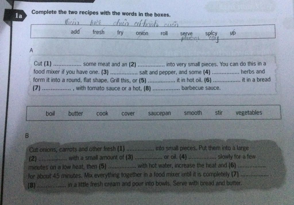 1a Complete the two recipes with the words in the boxes. thei tuči ...