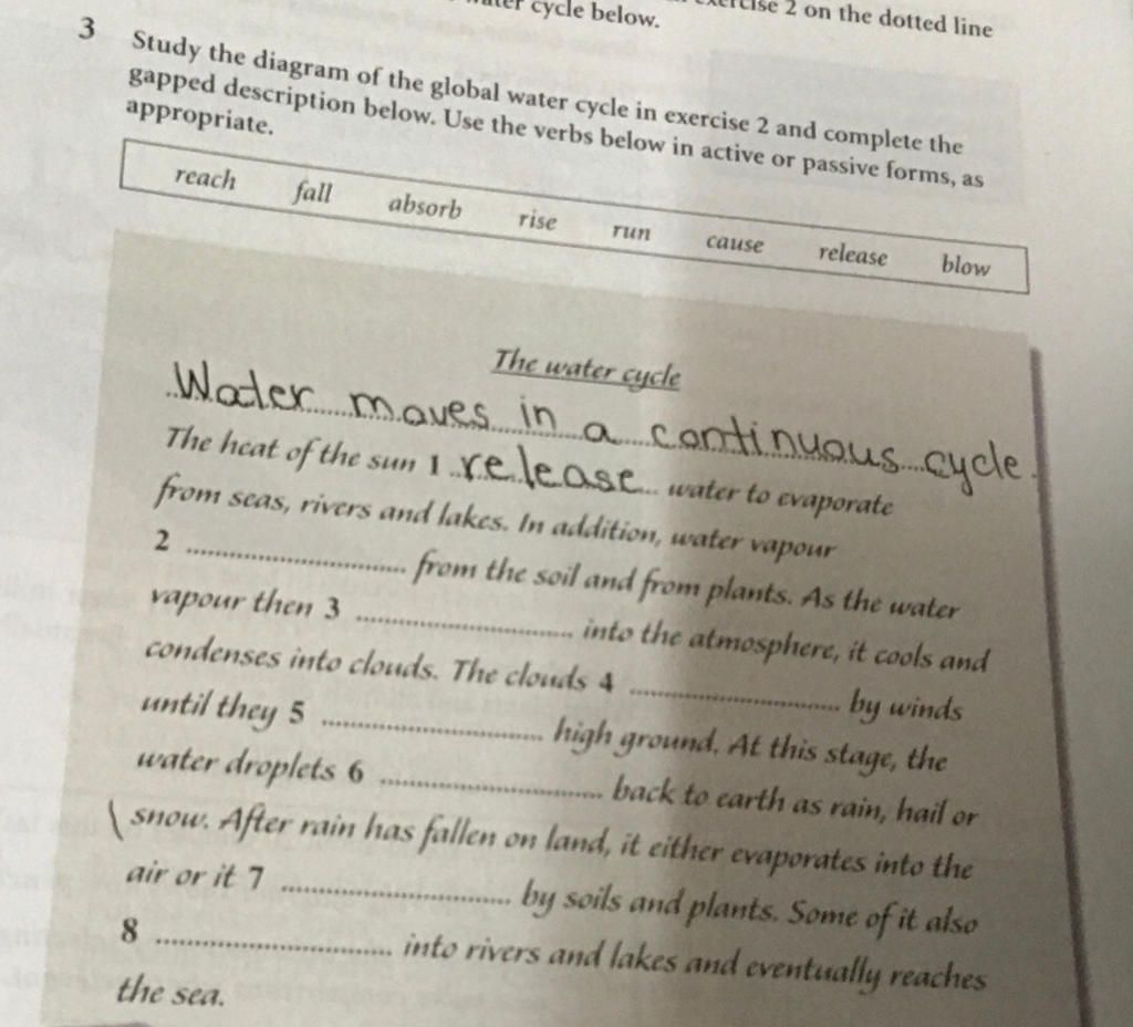 3 cycle below. Study the diagram of the global water cycle in exercise ...